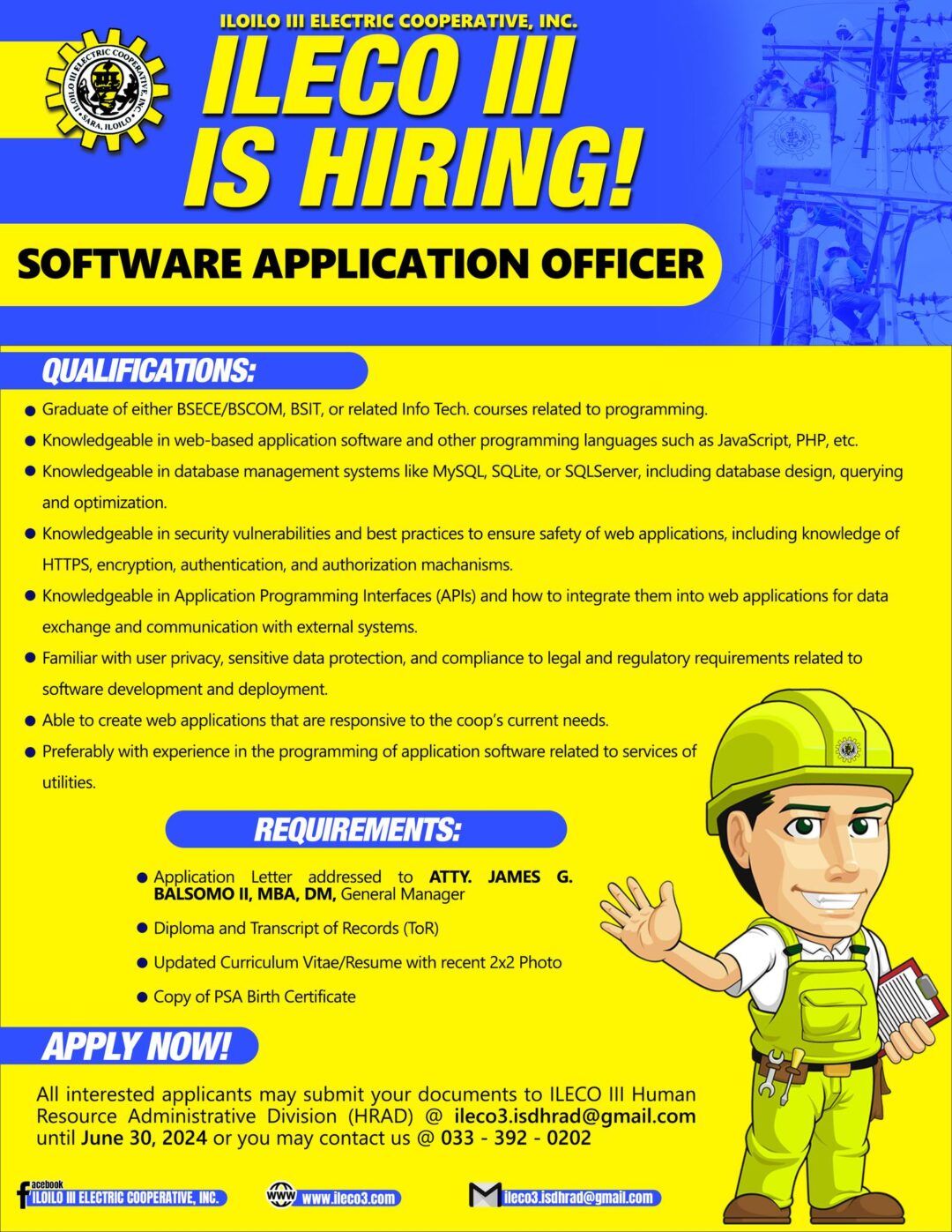 LOOK: ILECO III IS HIRING! – ILOILO III ELECTRIC COOPERATIVE, INC.