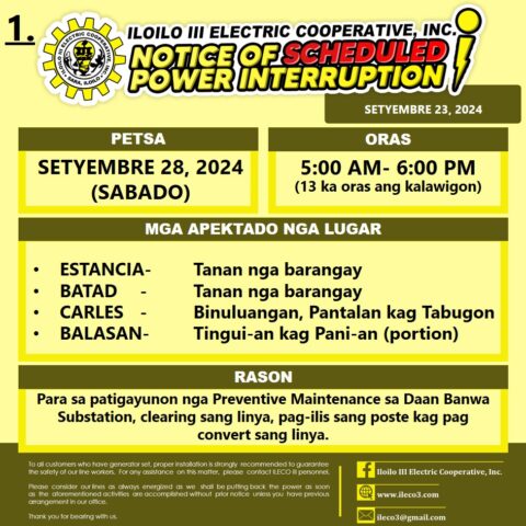 SCHEDULED POWER INTERRUPTION SA BANWA SANG ESTANCIA, BATAD, CARLES KAG ...